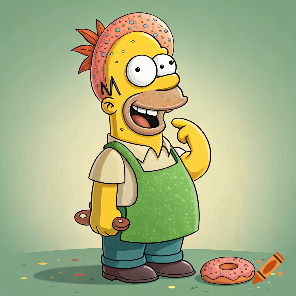 Cartoon illustration of Homer Simpson holding a donut in the style of ...