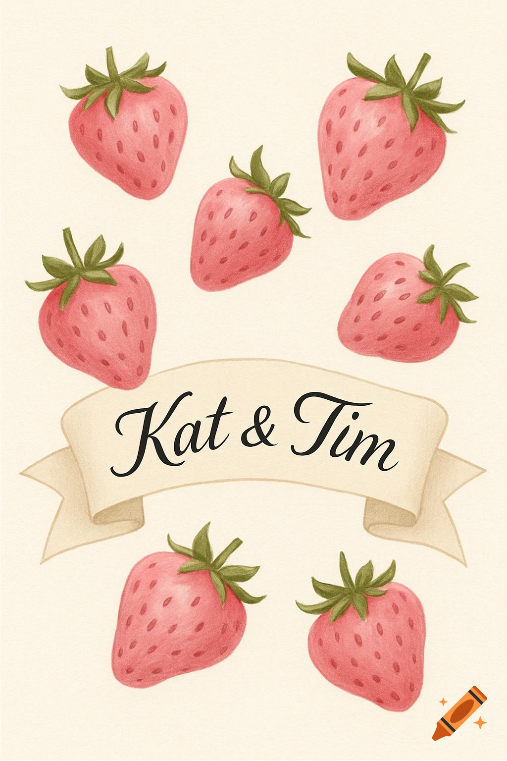 Stylish wedding invitation with flying pink strawberries and a Kat ...