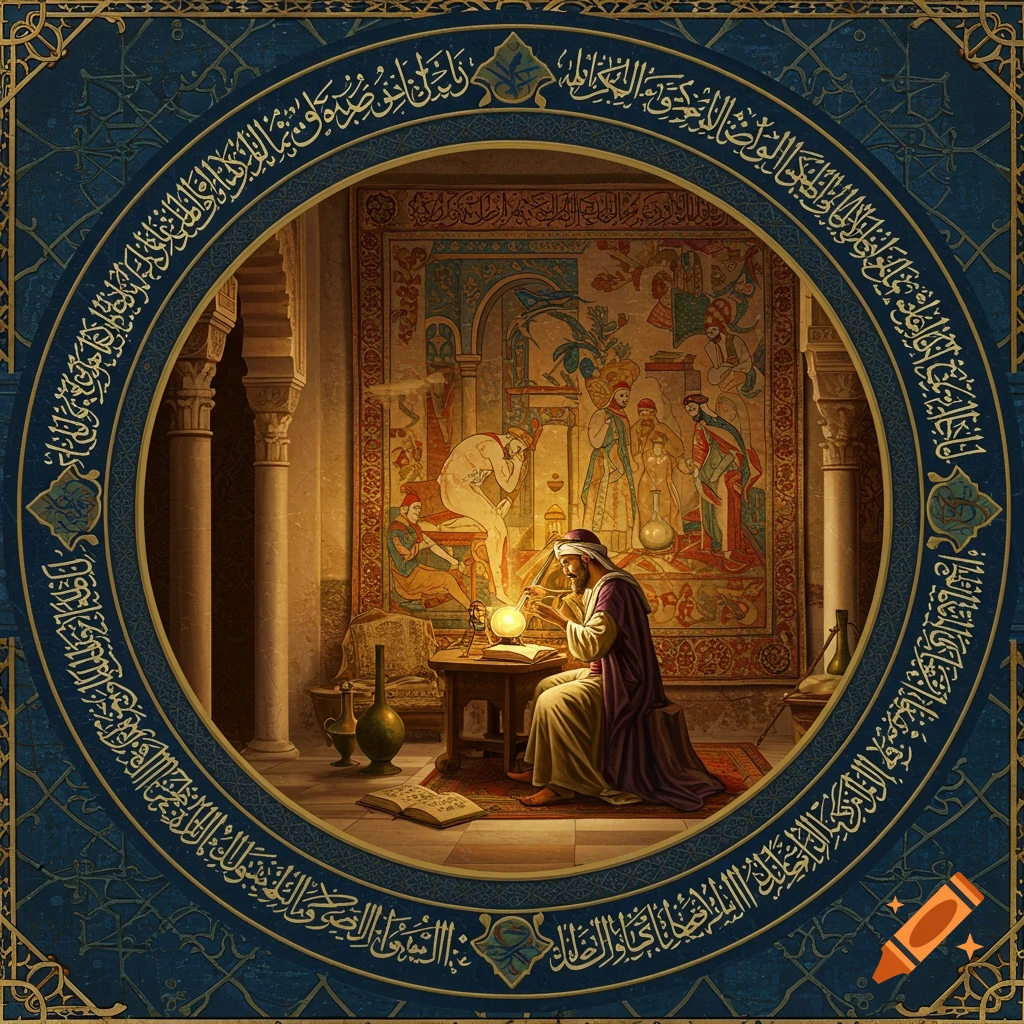 Alchemy in a circle frame, Muslim Andalusia on Craiyon