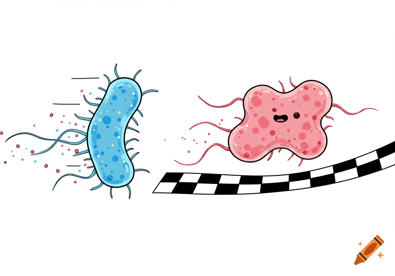 Two bacteria racing, one faster, one slower on Craiyon