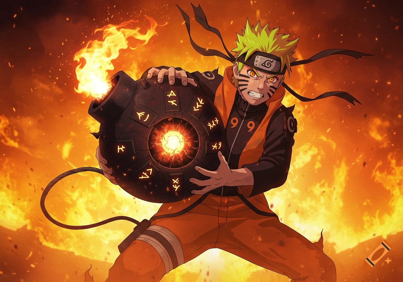 Anime illustration of Naruto Uzumaki doing a powerful kick in the air ...