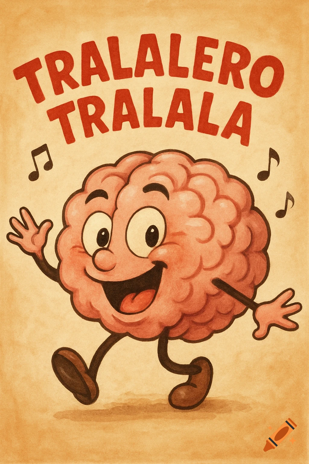 Cartoon brain character dancing under text 'TRALALERO TRALALA' with ...