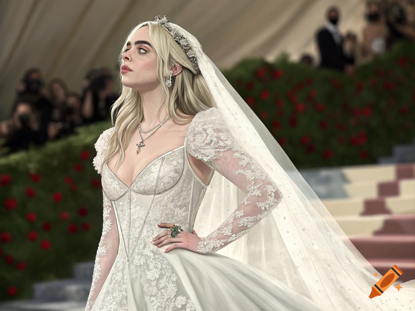 Drake and Billie Eilish kiss on the red carpet on Craiyon