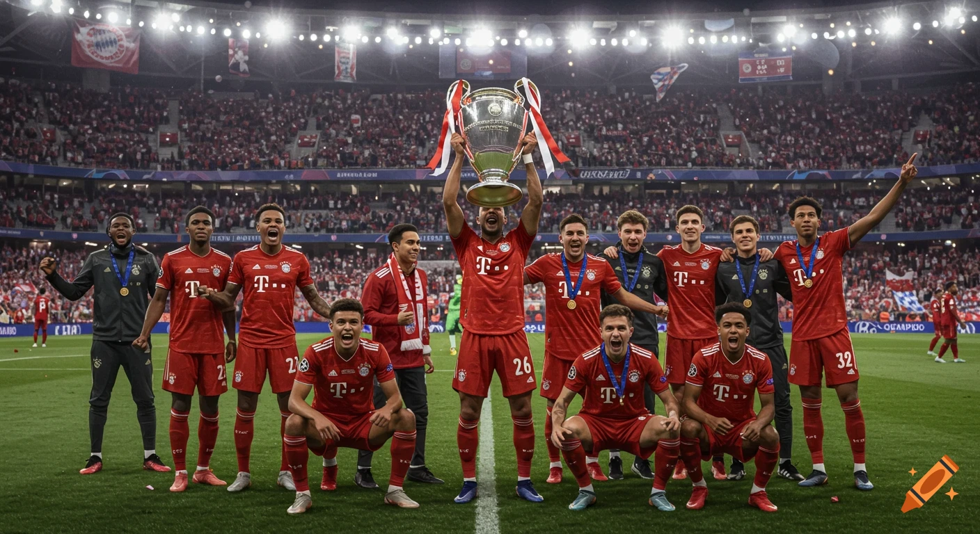 Bayern Munich players celebrate winning the Champions League with the ...