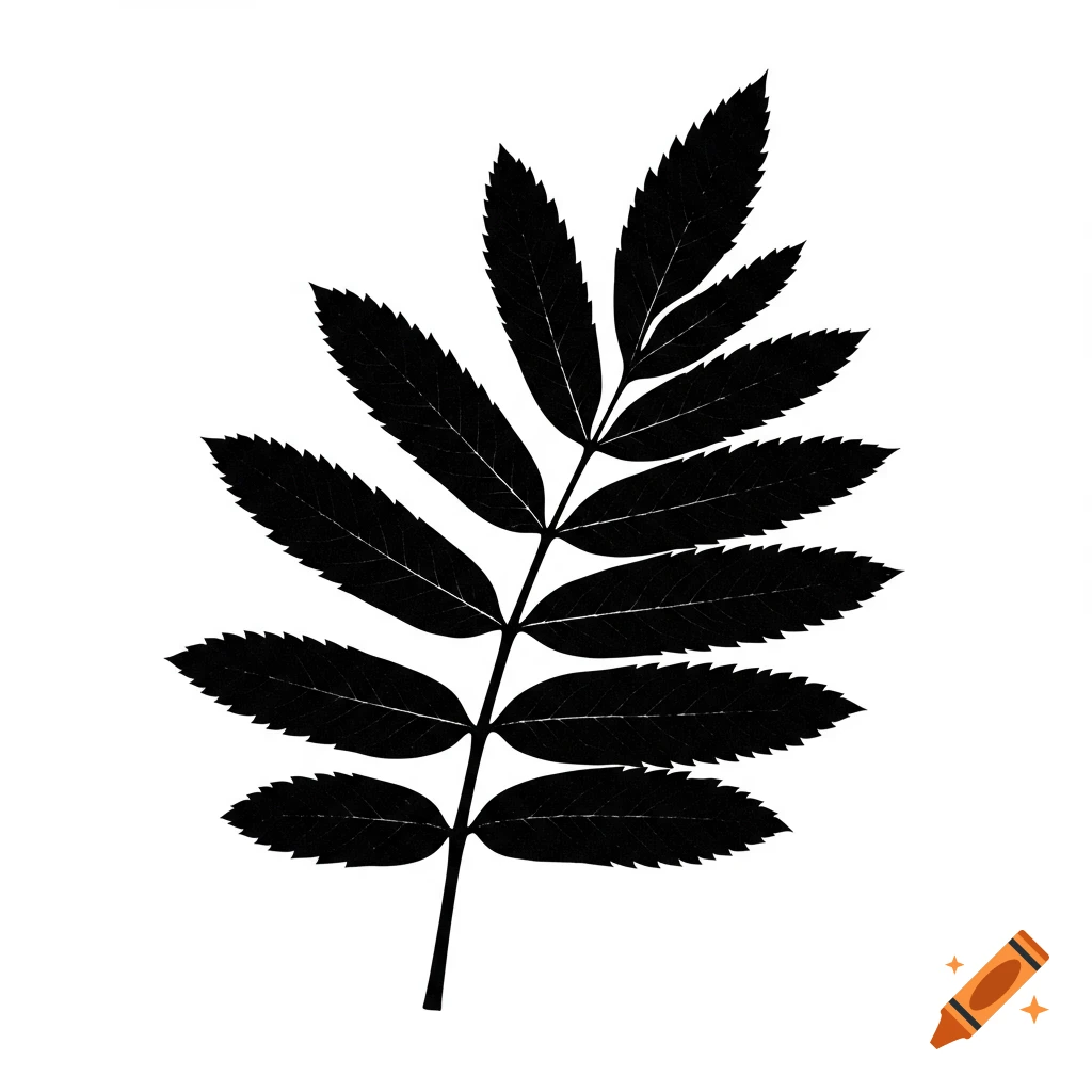 Rowan tree leaf in black and white on Craiyon