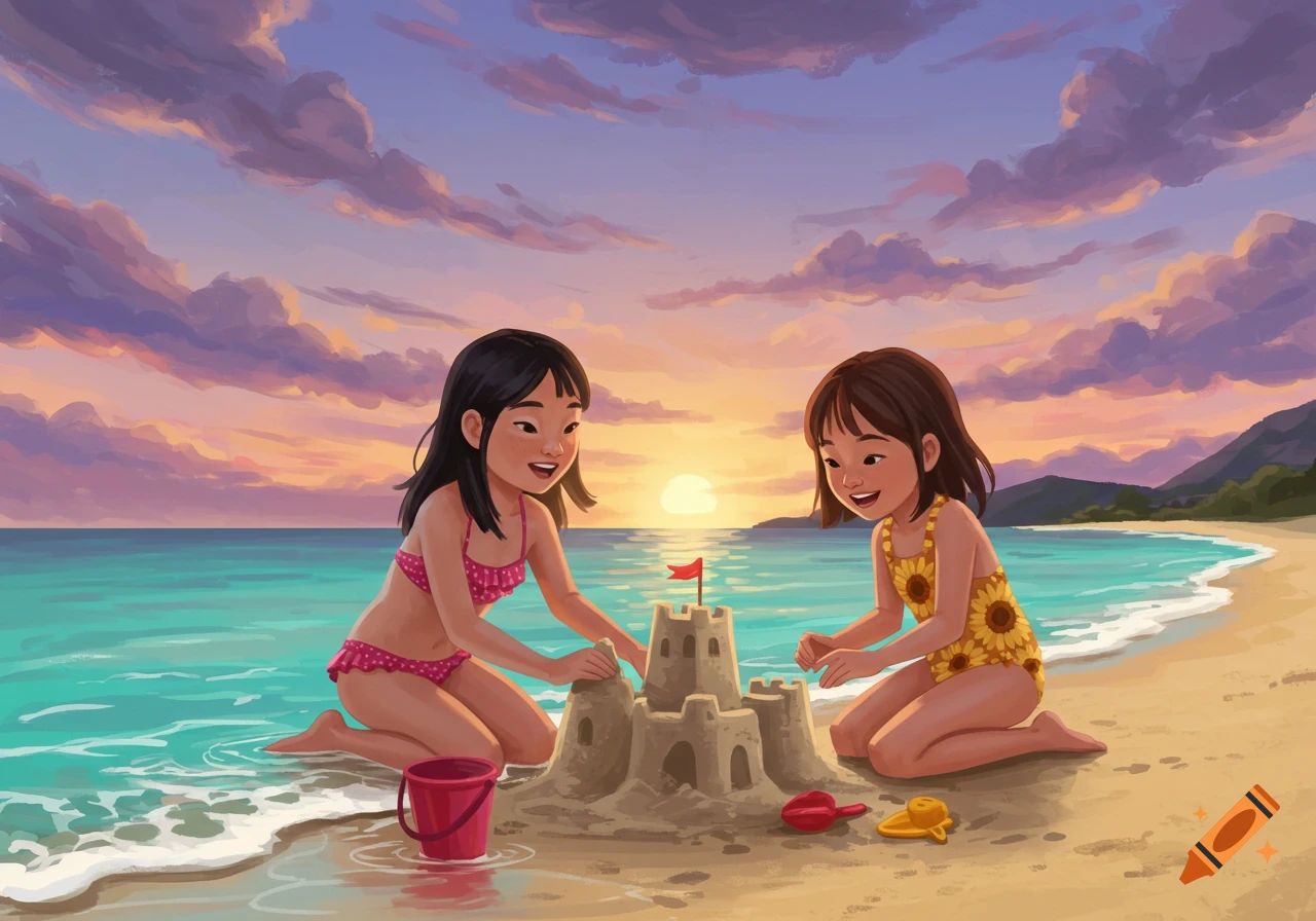 Asian girls on the beach on Craiyon