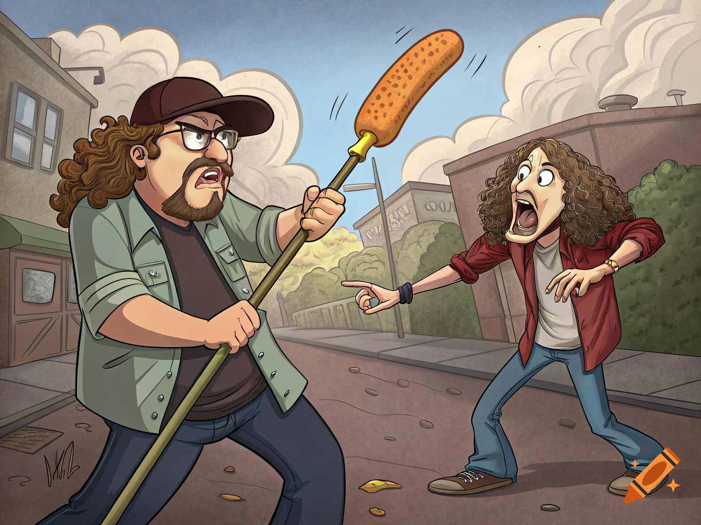 Two cartoon teenagers with angry expressions argue in a very messy ...