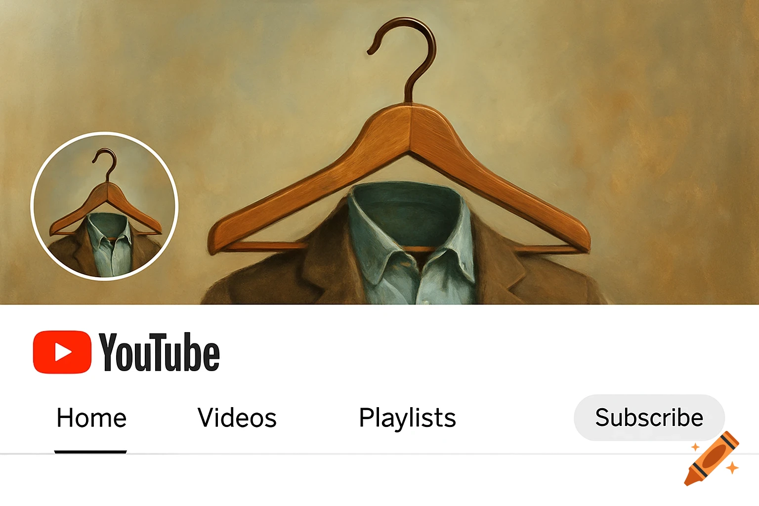 A YouTube profile showing a coat and shirt on a hanger used as a person ...