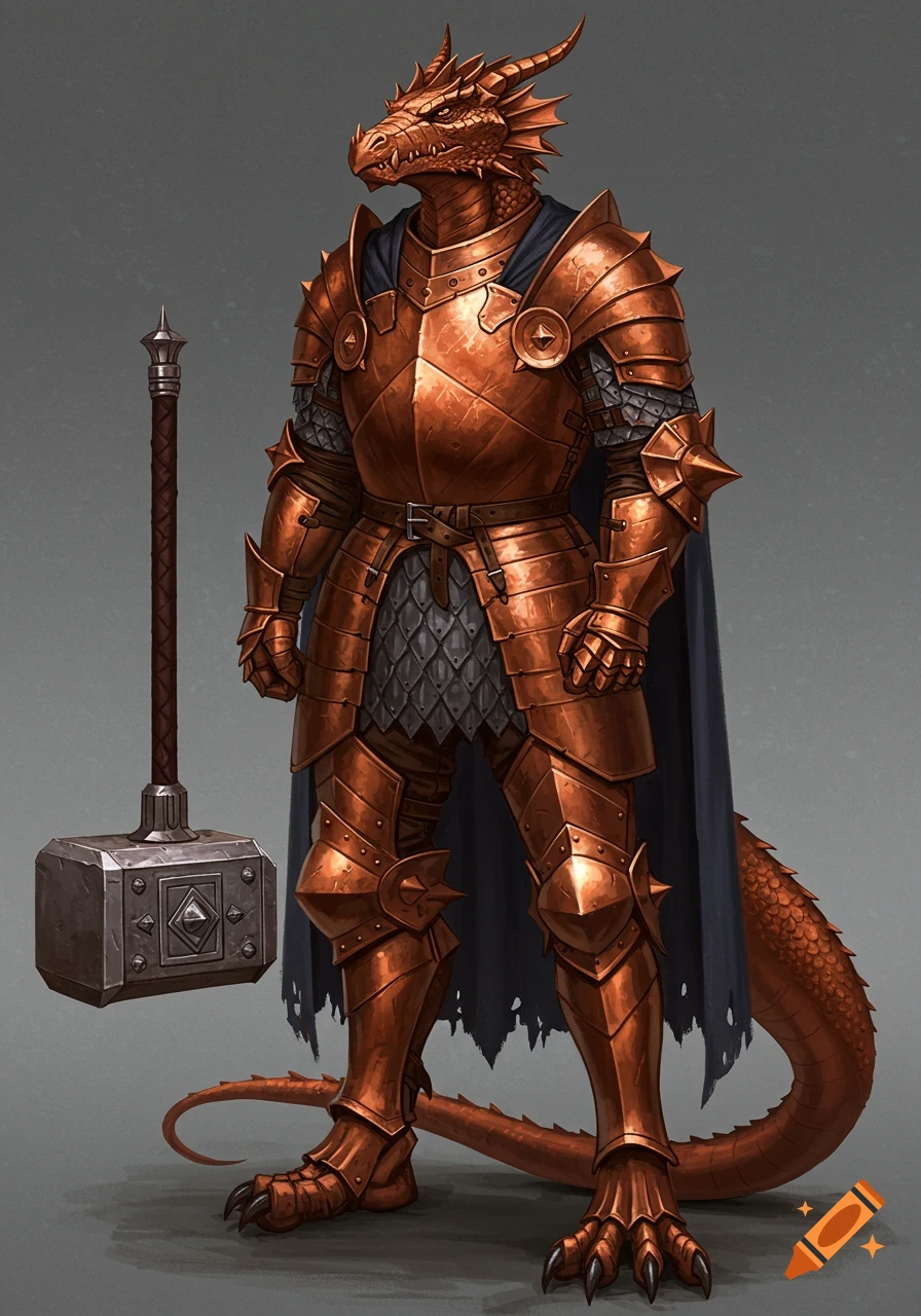 Dragonborn DND character with copper scales, classic spiky armor, and ...