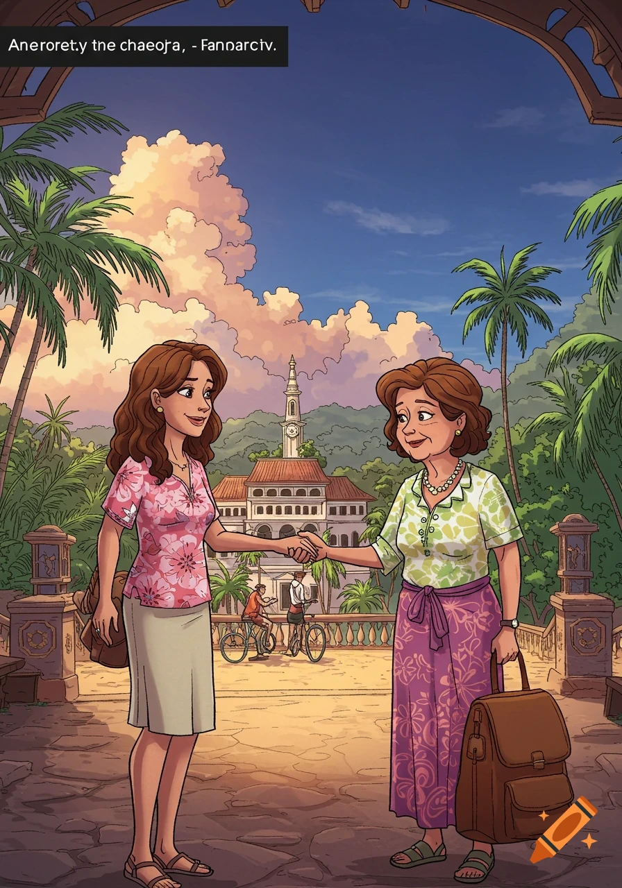 Two women named Barbara in Panama City, comic book style on Craiyon