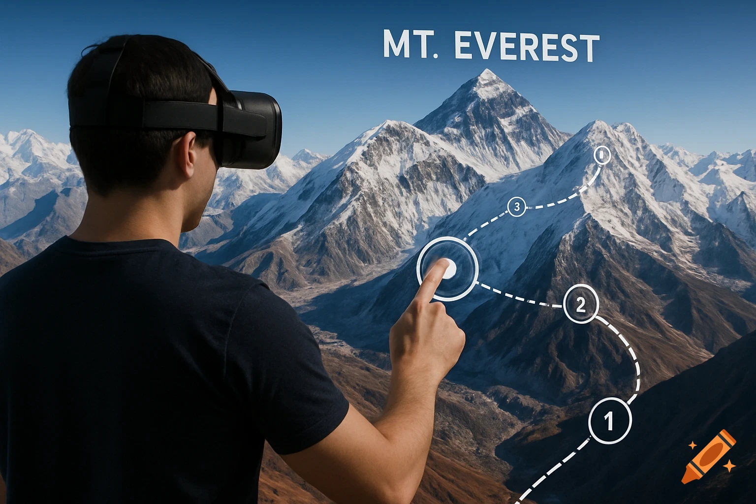 User interacting with VR Himalayas experience on Craiyon