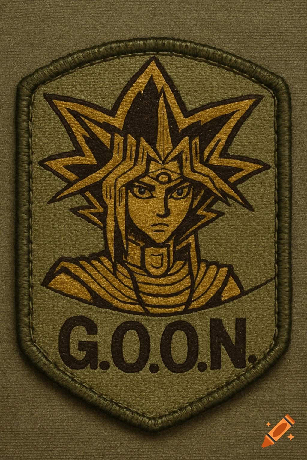Military tactical patch with Yu-Gi-Oh pharaoh on Craiyon