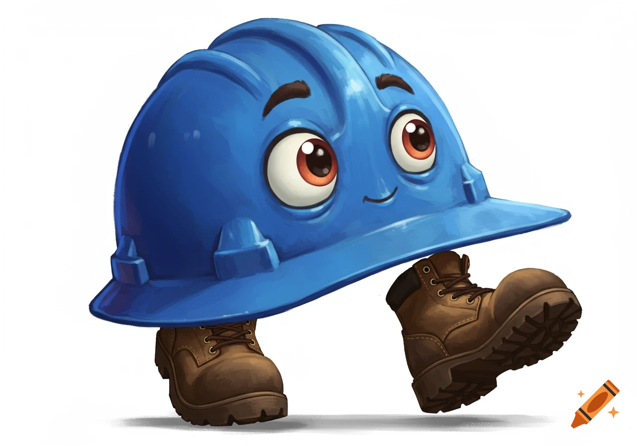 Blue hard hat with eyes wearing work boots on Craiyon