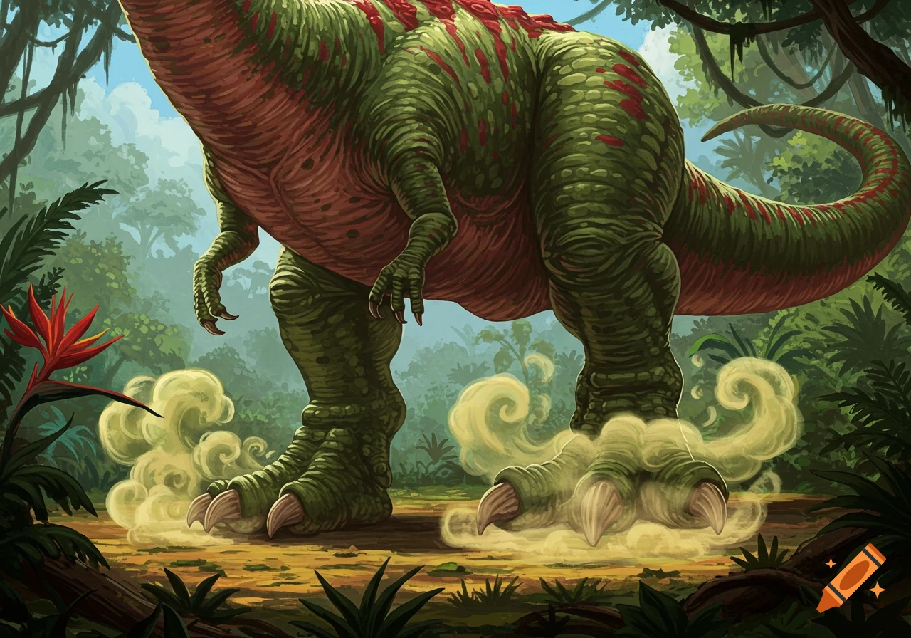 Dinosaur with giant stinky feet on Craiyon