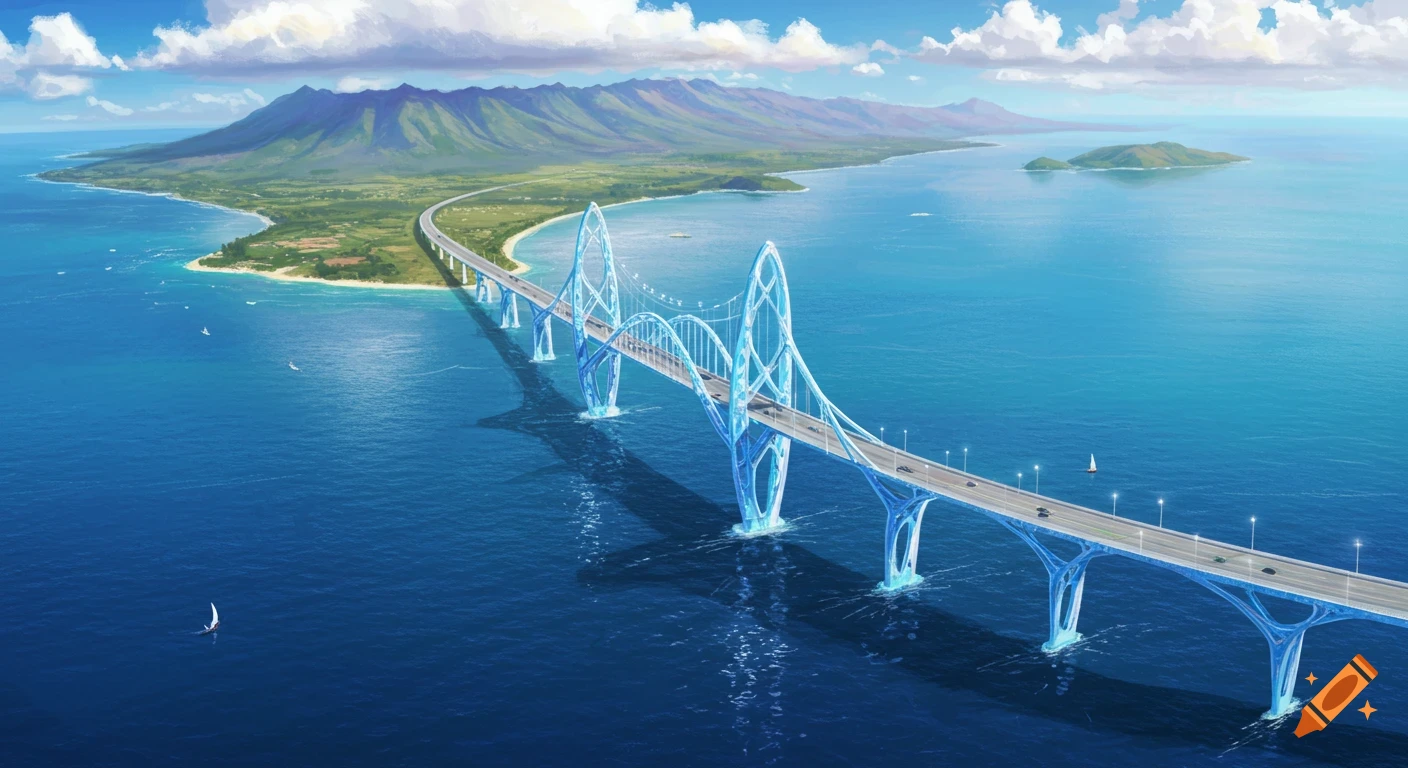 Bridge from Oahu to Maui using Lofstrom loop technology on Craiyon