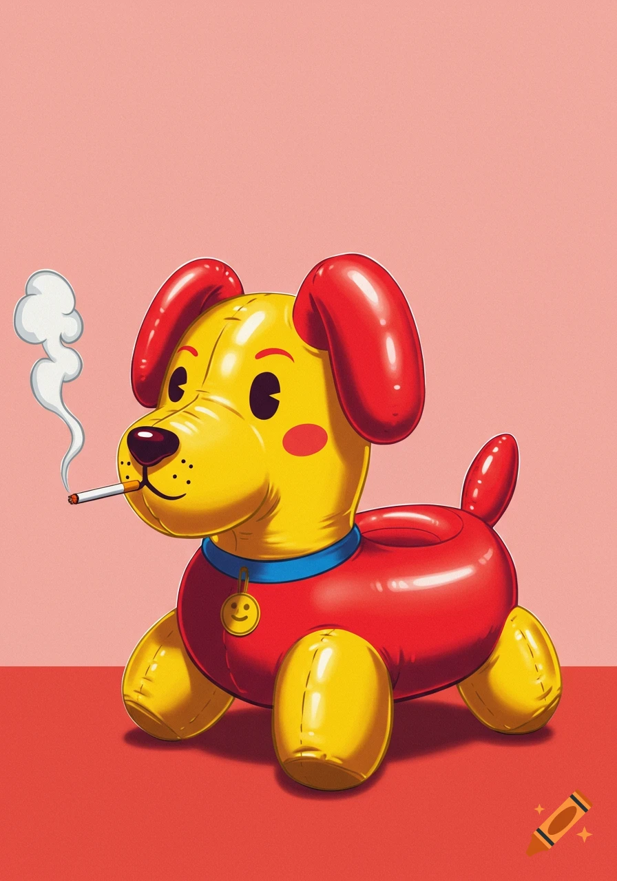 Inflatable dog smoking a cigarette on Craiyon