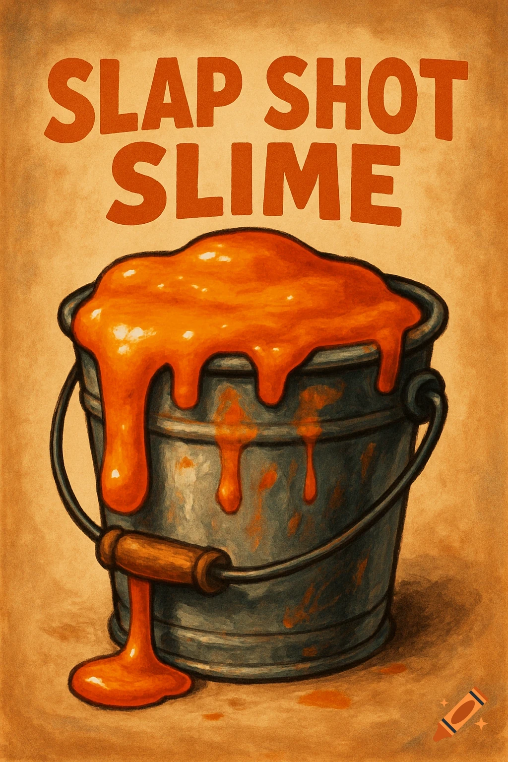Illustration of a grey bucket overflowing with bright orange slime ...