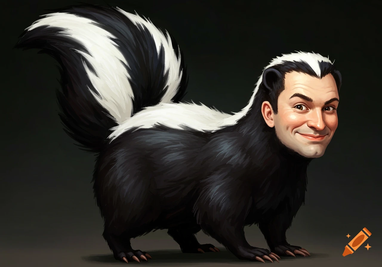 A skunk with a man's head. on Craiyon