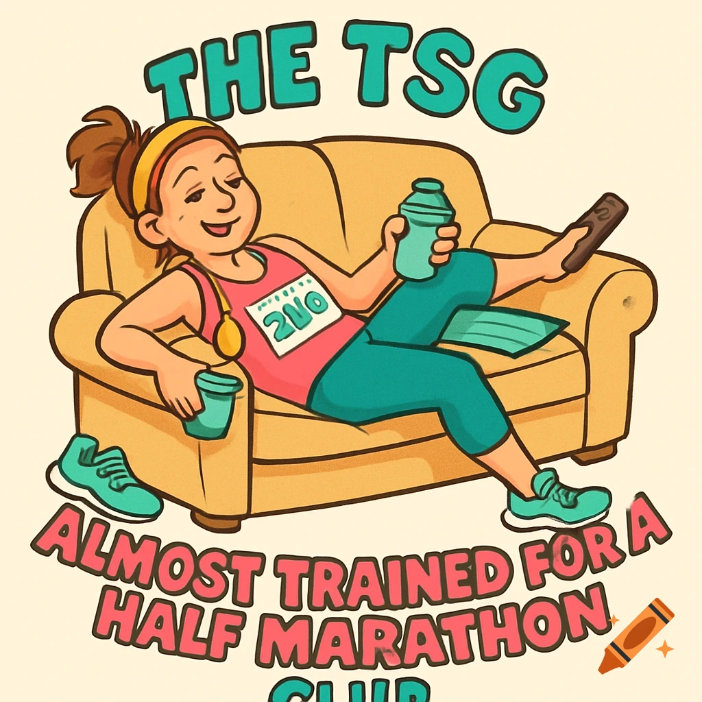 Cartoon of a person in running gear lounging on a couch, with text ...