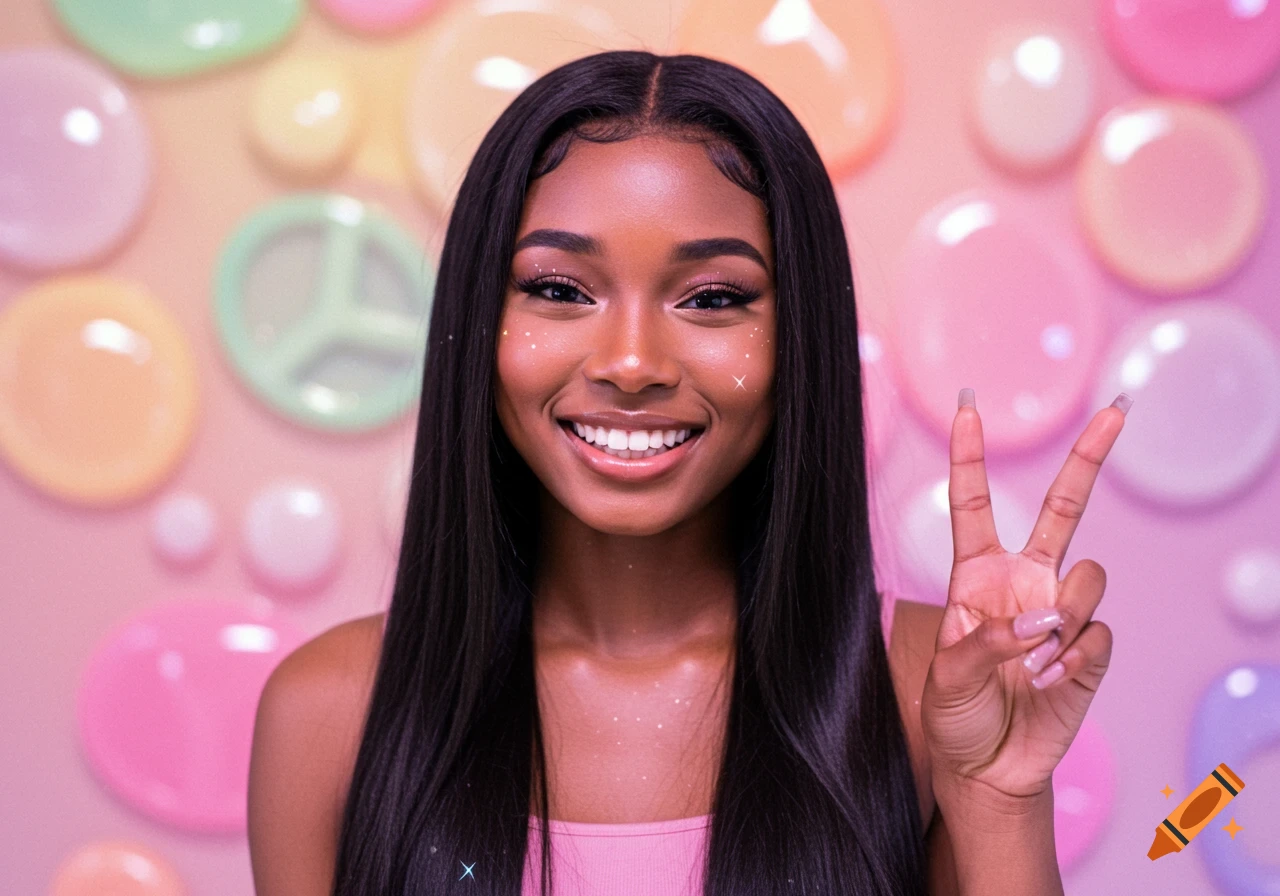 Jelly art of a pretty Blasian girl with long black hair smiling and ...