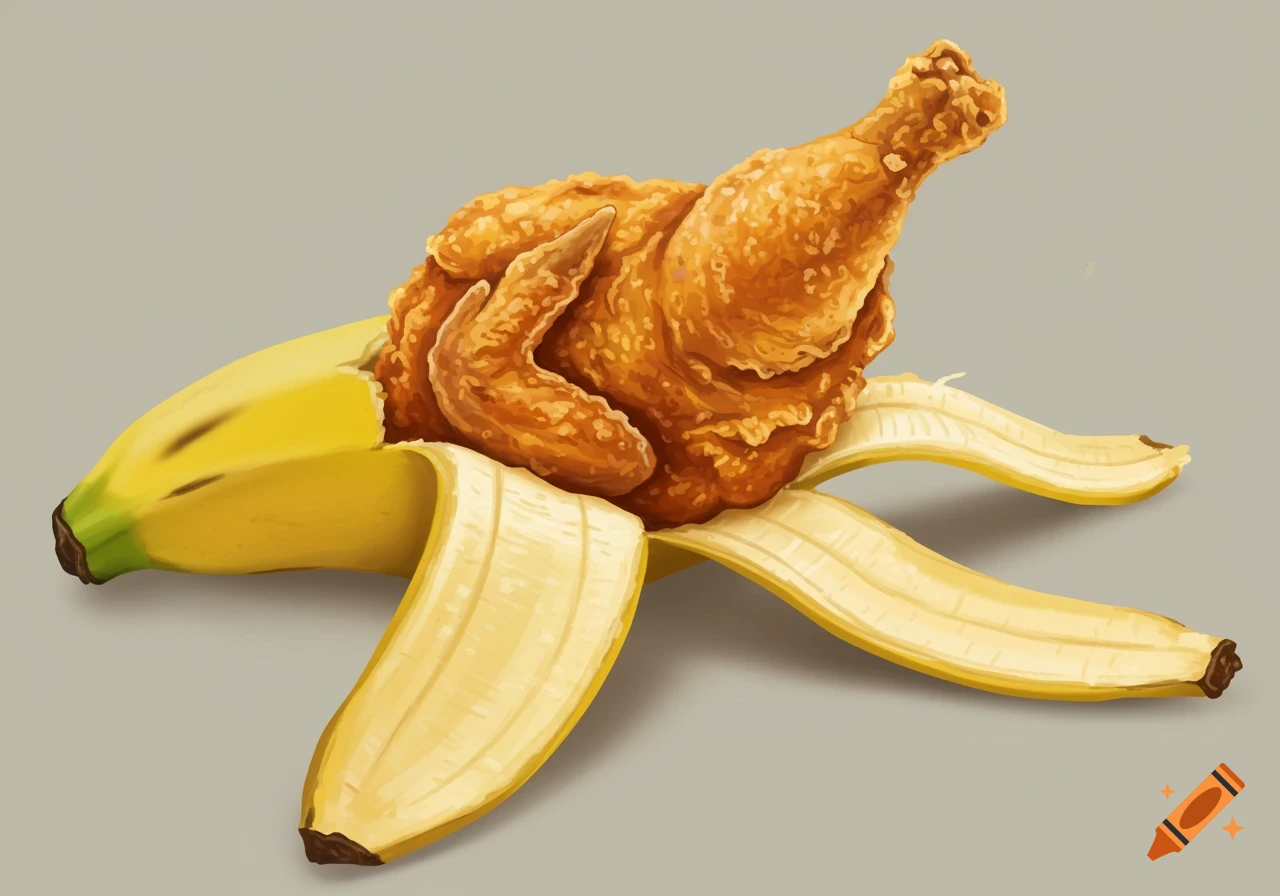 Fried chicken inside a banana peel. on Craiyon