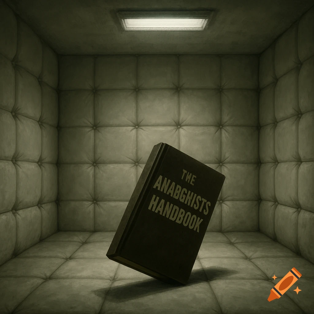 The Anarchist's Handbook book in padded room on Craiyon