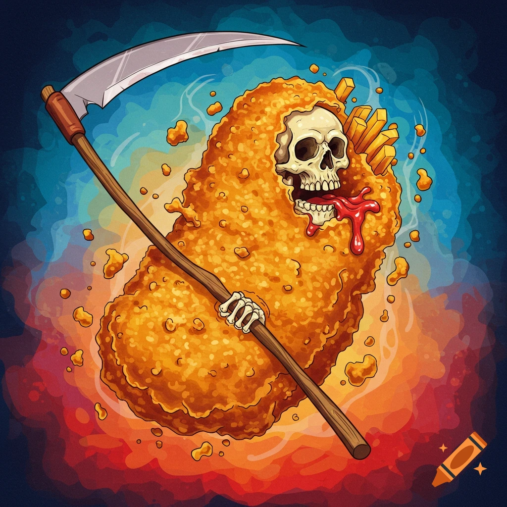Grim reaper turning into a chicken nugget on Craiyon