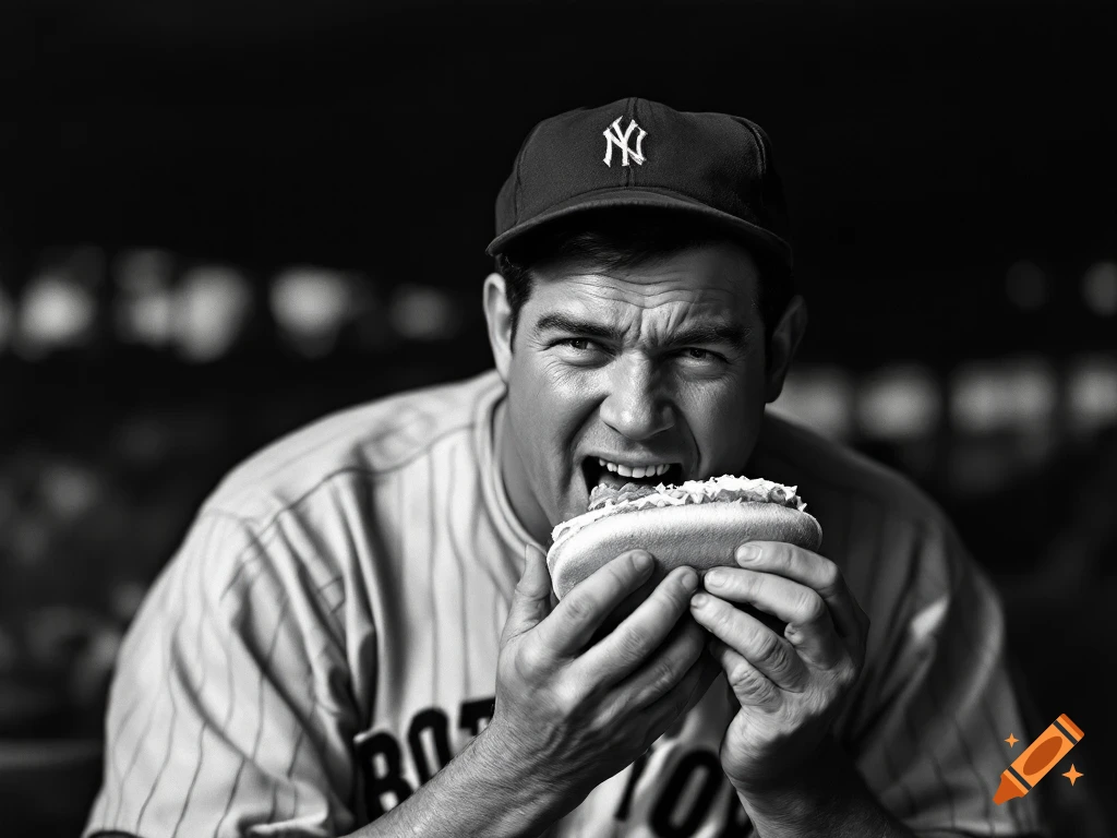 Black and white photo of a baseball player in uniform crouching on the ...