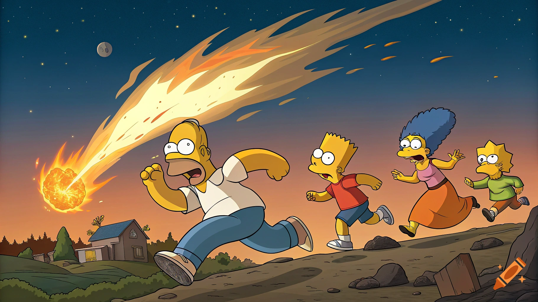 Homer Simpson, wearing glasses, sits in an armchair holding baby Lisa ...