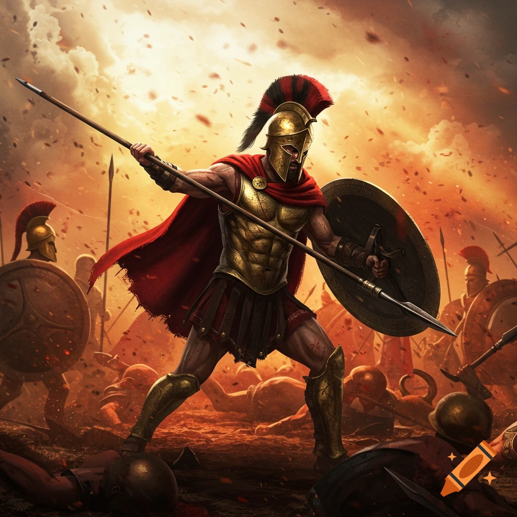 Spartan warrior raises a goblet in celebration at a party with a ...