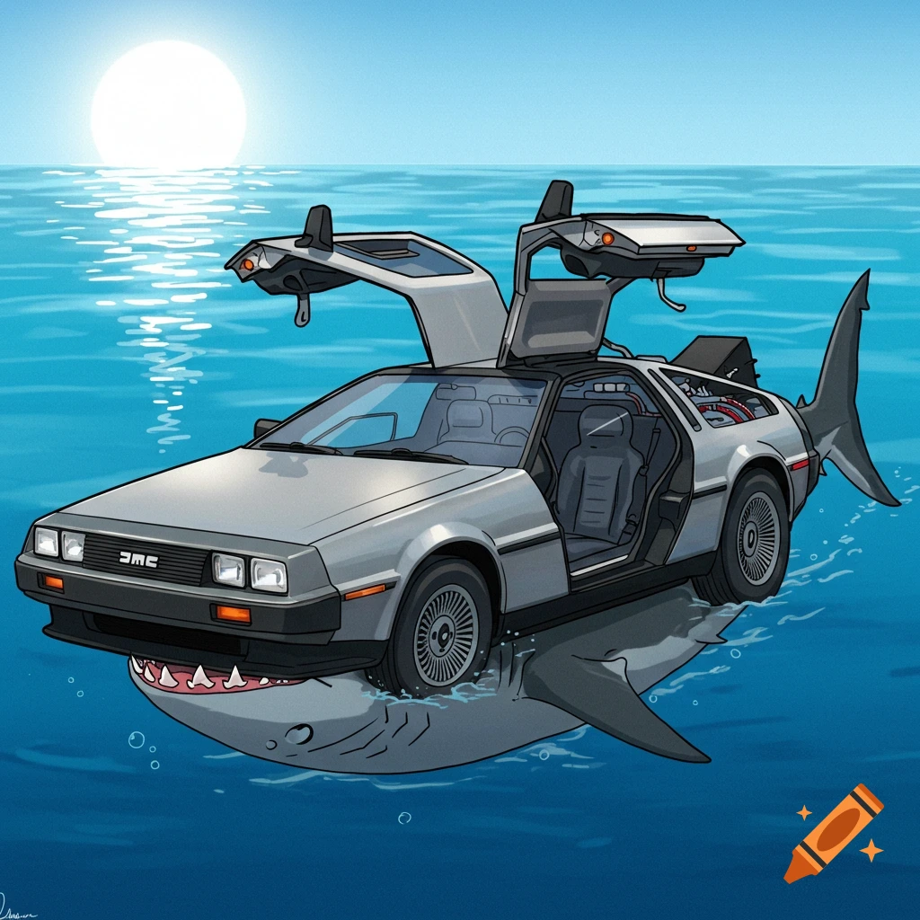 Stylized illustration of a black car with large engines and a rooftop ...