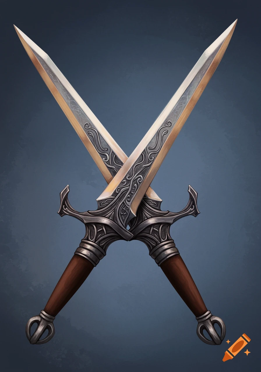 Sword with two parallel blades on different ends of the guard on Craiyon