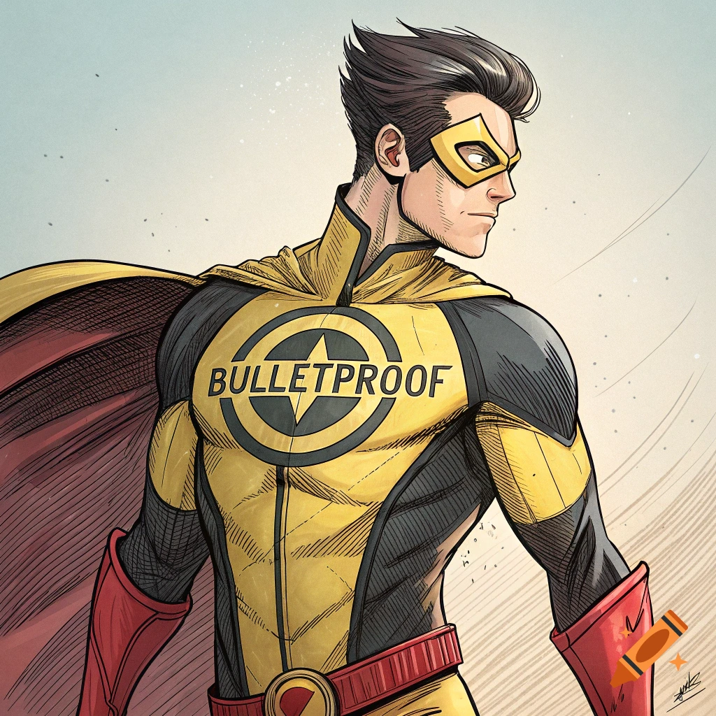 Invincible's Mark in comic style wearing bulletproof costume on Craiyon