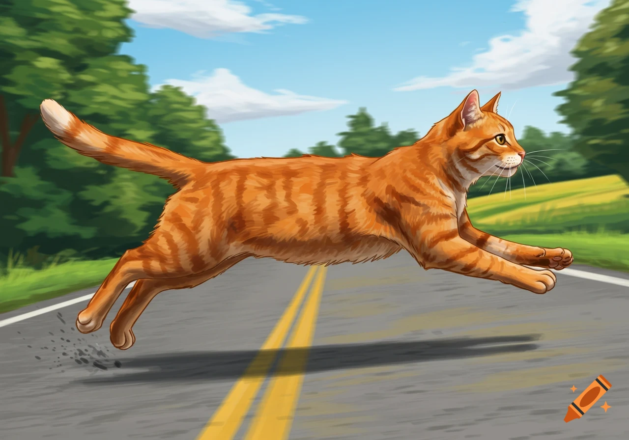 Illustration of an orange tabby cat jumping after a fly in a grassy ...