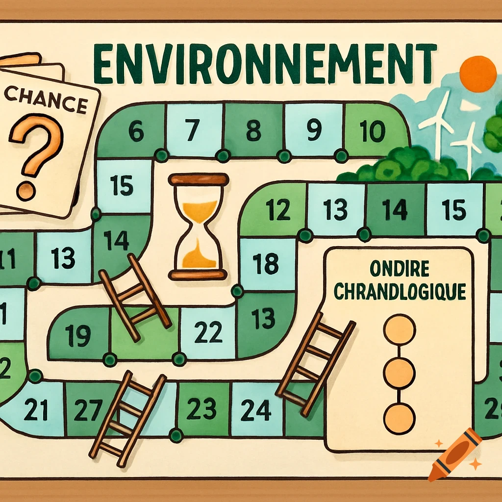 Illustration of a game board about the environment with paths, numbered ...