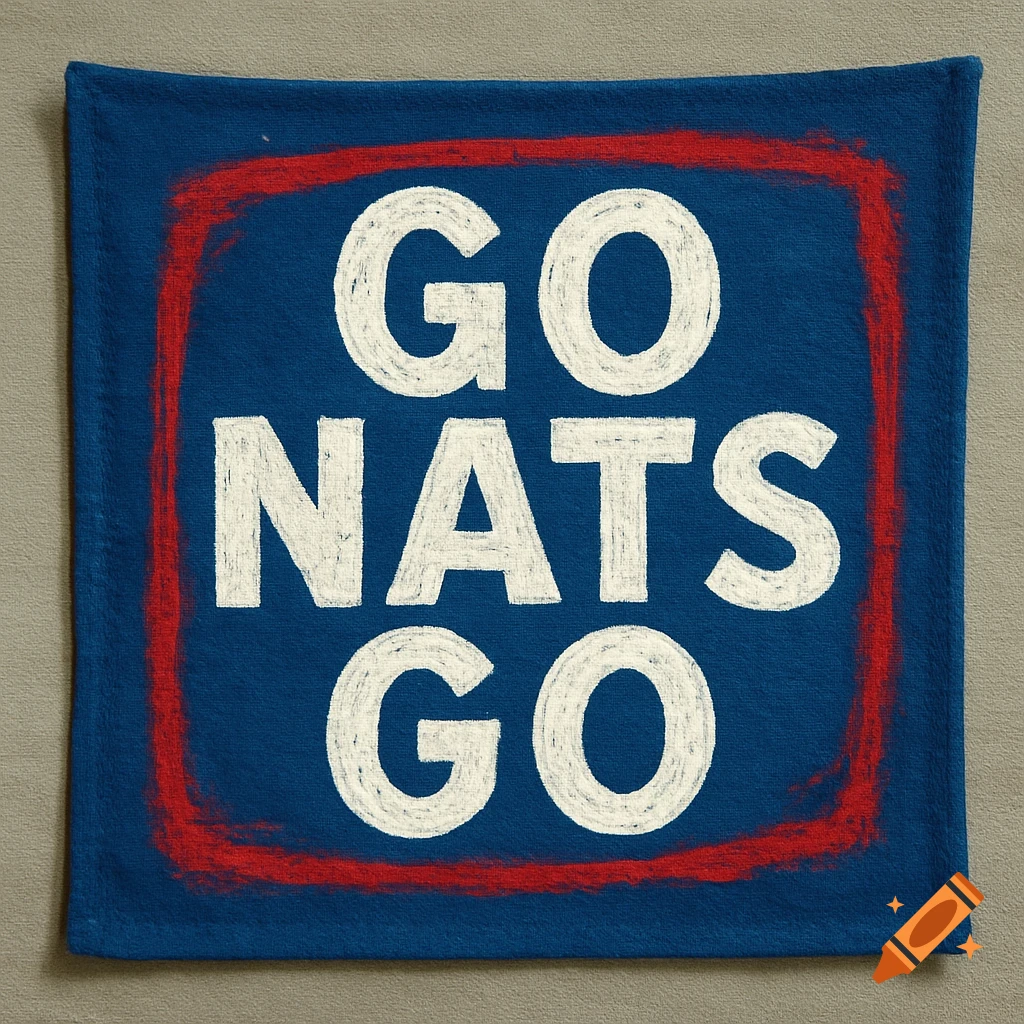 Go Nats Go rally towel in blue, white, and red on Craiyon