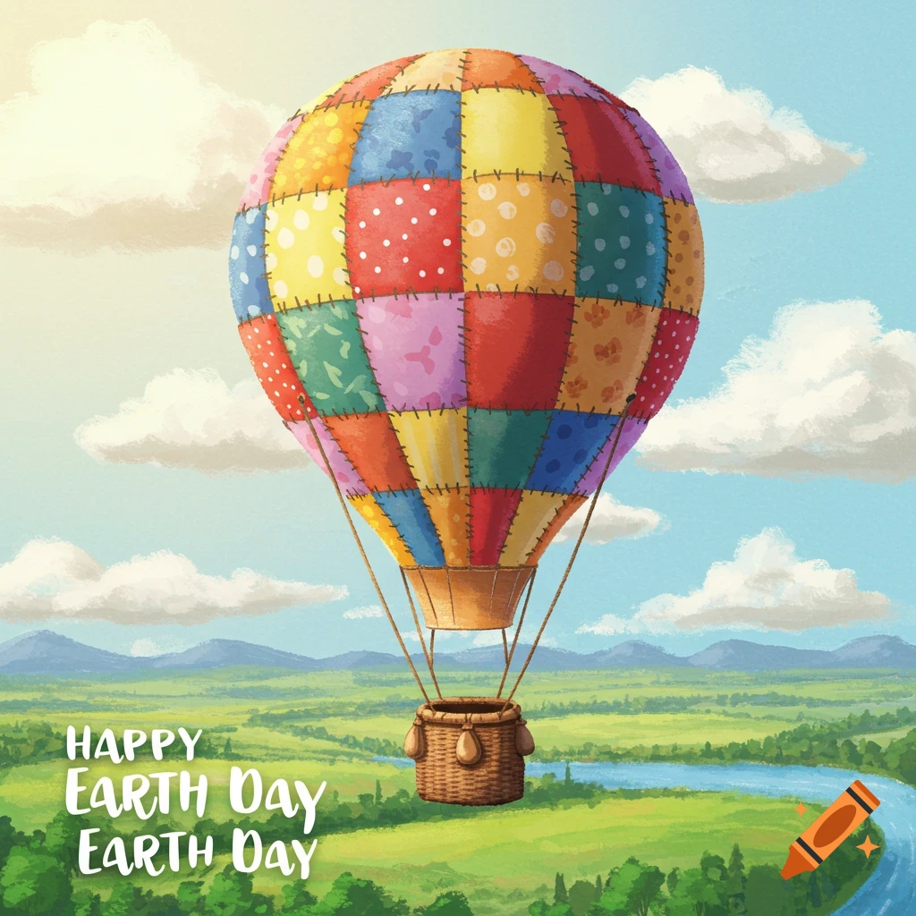 Earth Day hot air balloon made from recycled fabric on Craiyon