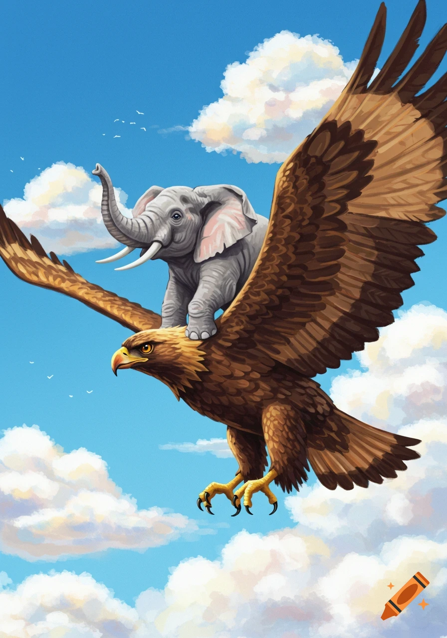 An illustration of a flying elephant with large, colorful butterfly ...