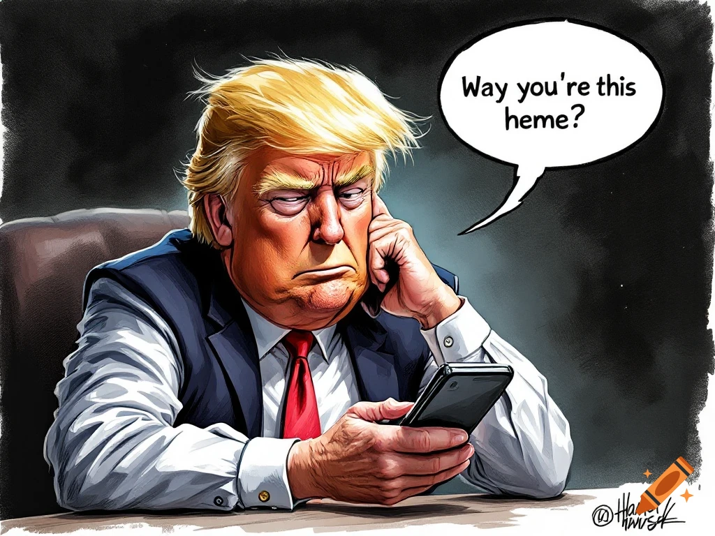 Donald Trump looking stressed while typing on his phone on Craiyon