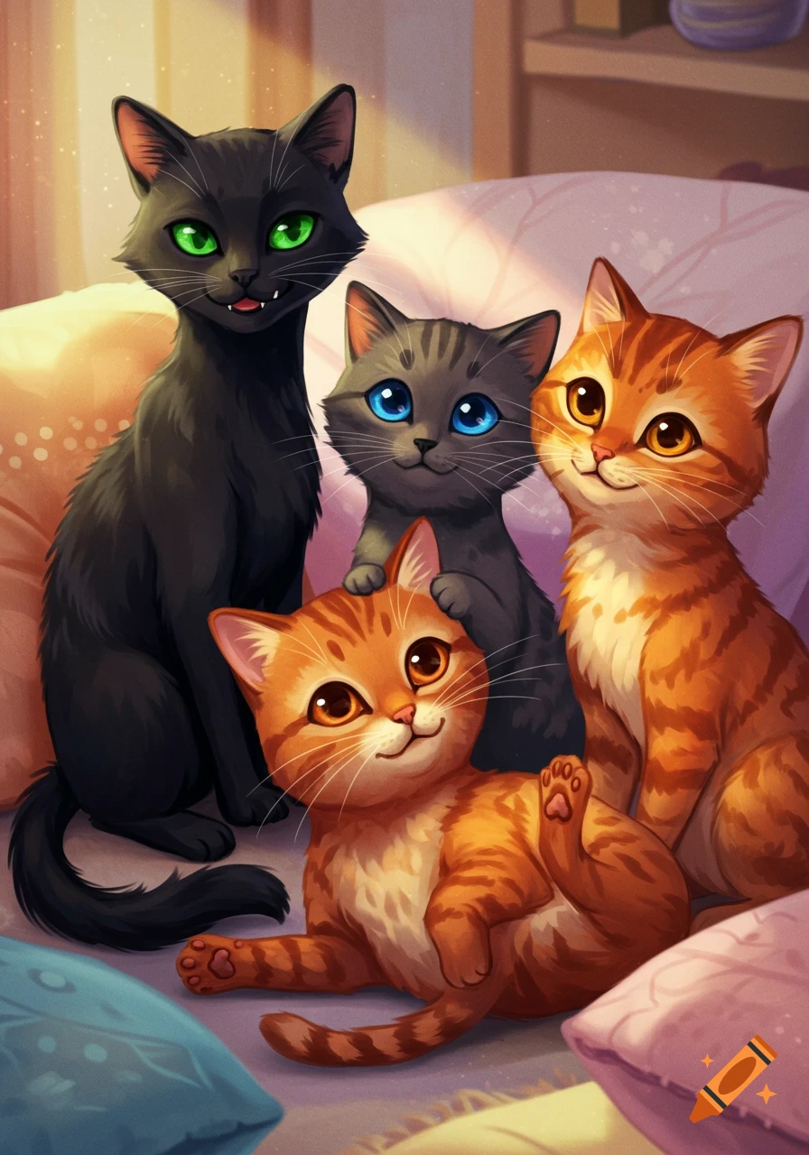 Three cute cats colored black, dark gray, and tabby on Craiyon