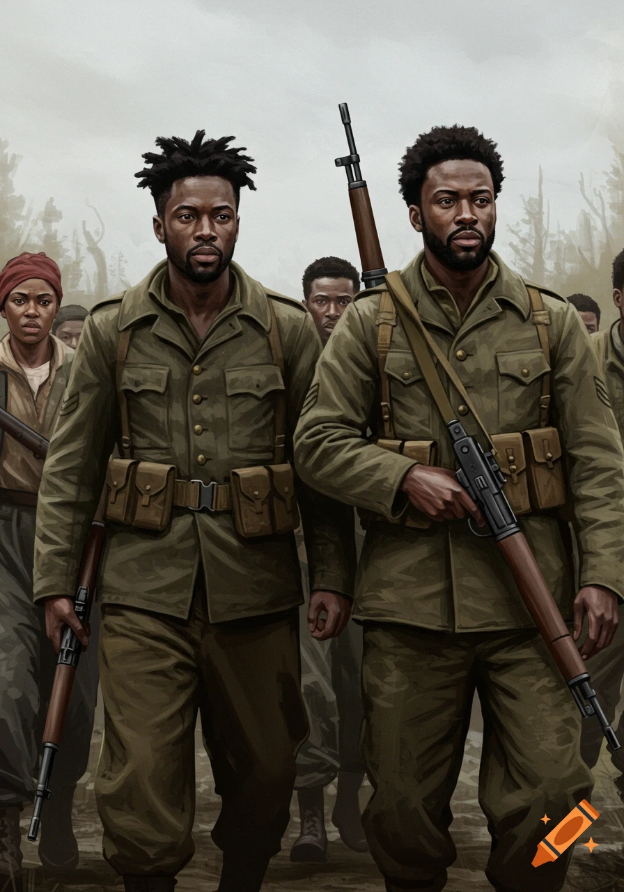 Two Black brothers in a war scenario on Craiyon