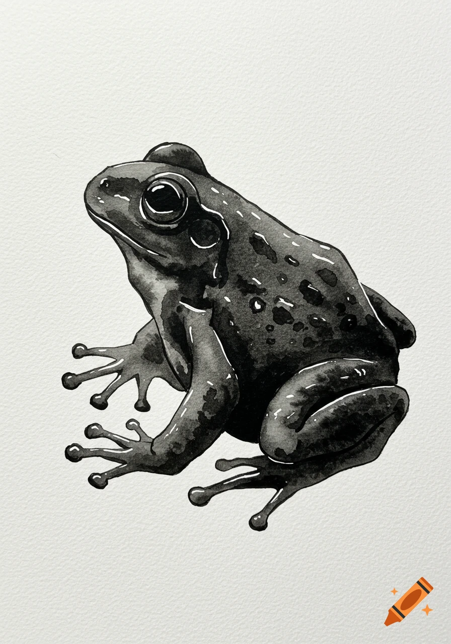 Black watercolor silhouette of a frog on Craiyon