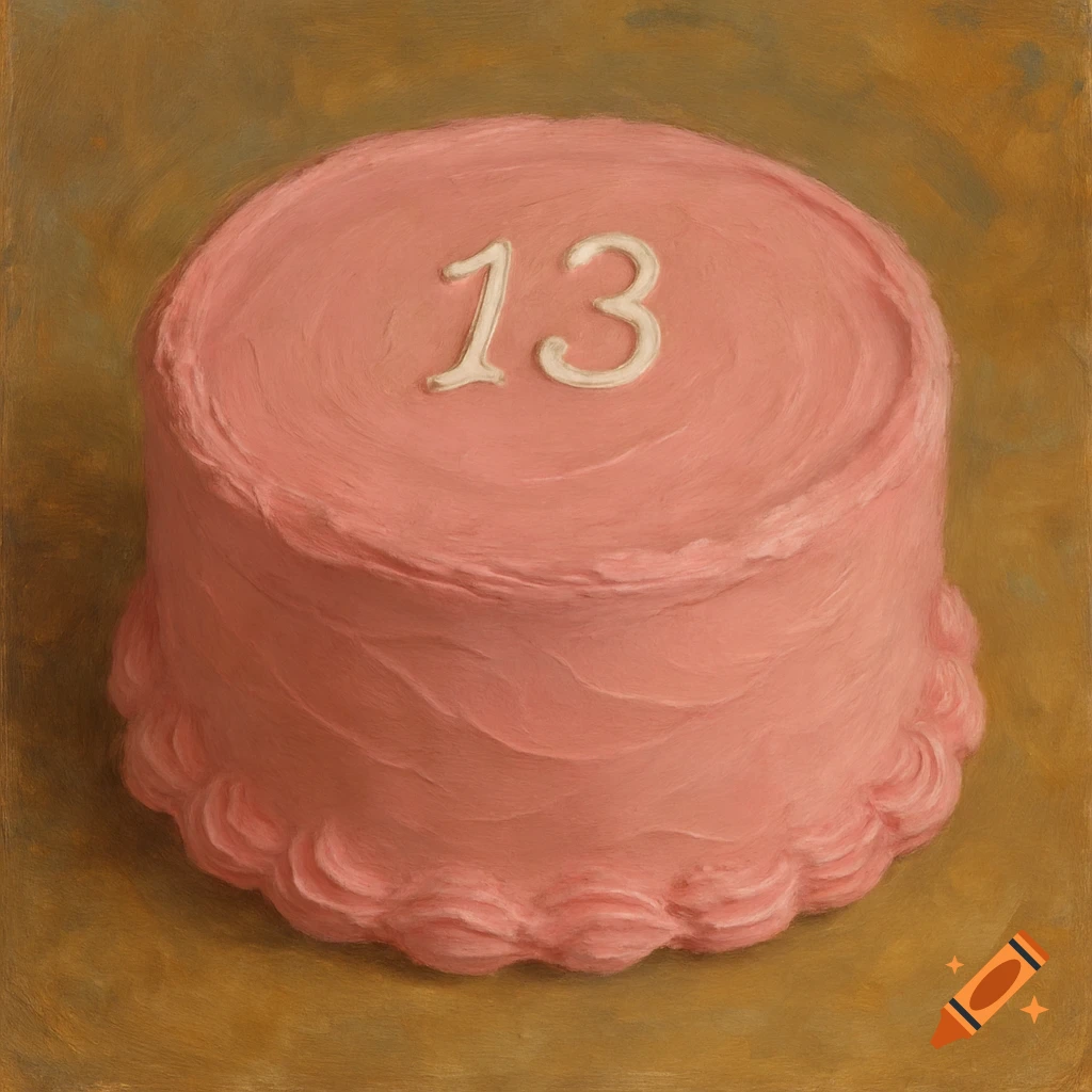 A pink frosted cake with the number 13 on top on Craiyon