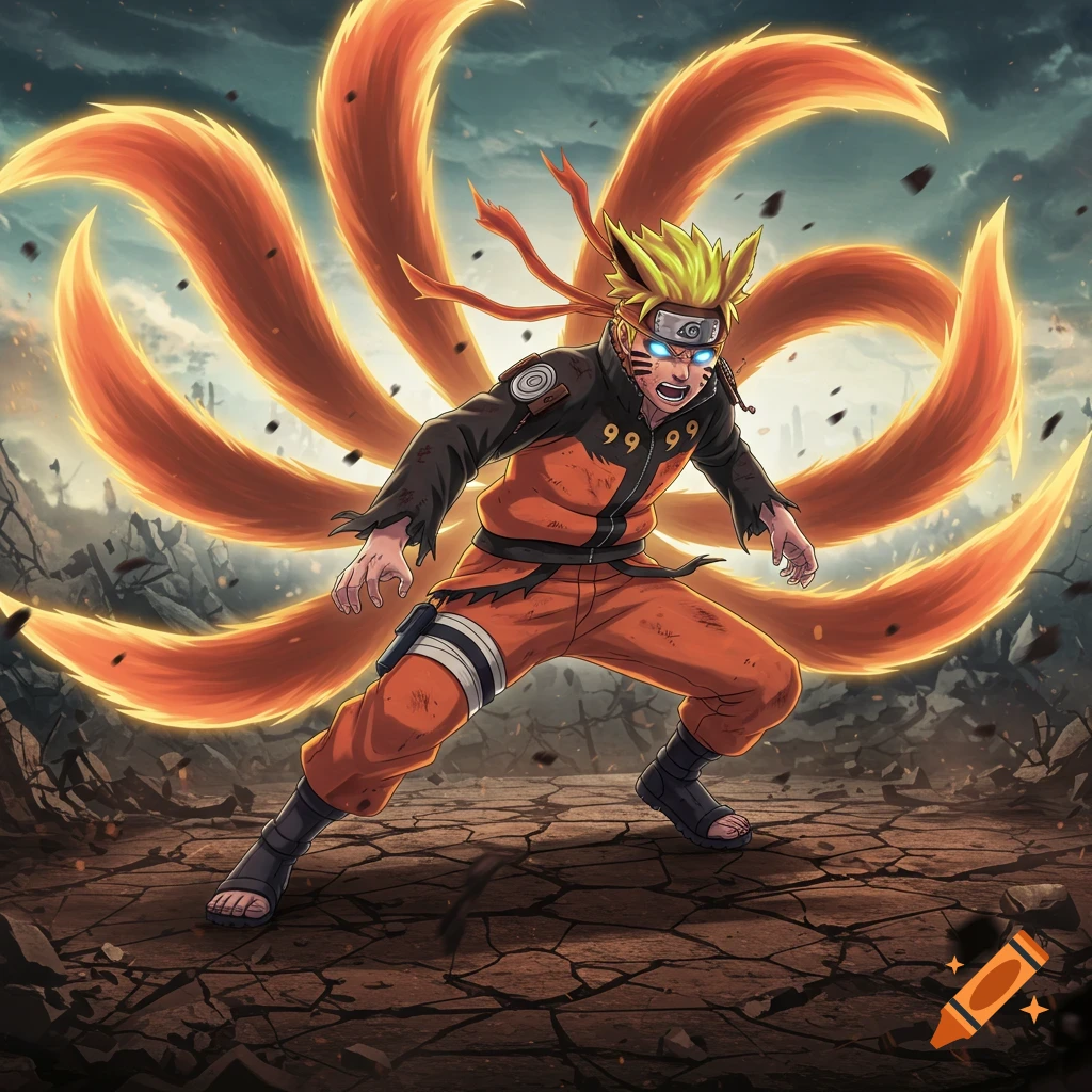 Anime illustration of Naruto Uzumaki doing a powerful kick in the air ...