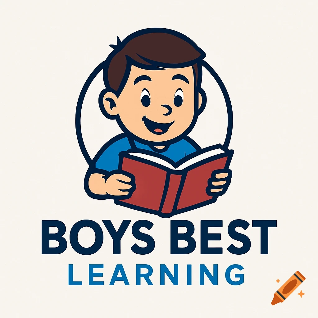 Cartoon logo of a boy reading a book with text 'BOYS BEST LEARNING' on ...