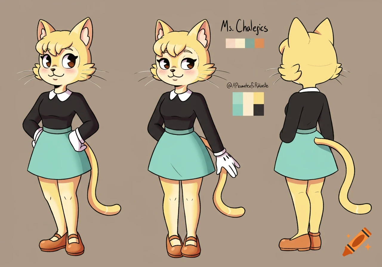 Anthro frog character reference sheet showing a green frog in a black ...