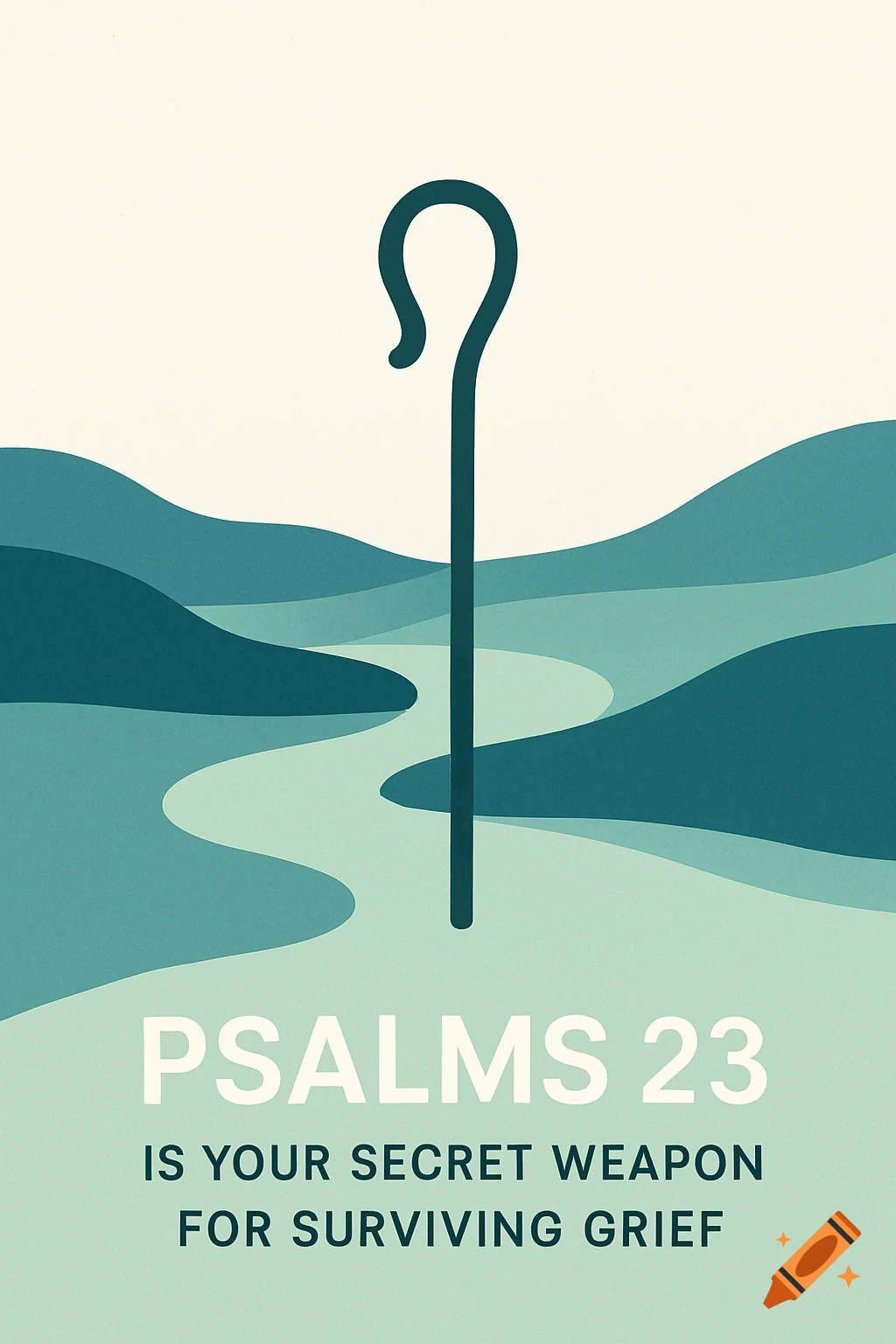 Minimalist illustration of shepherd's staff over a landscape with text ...