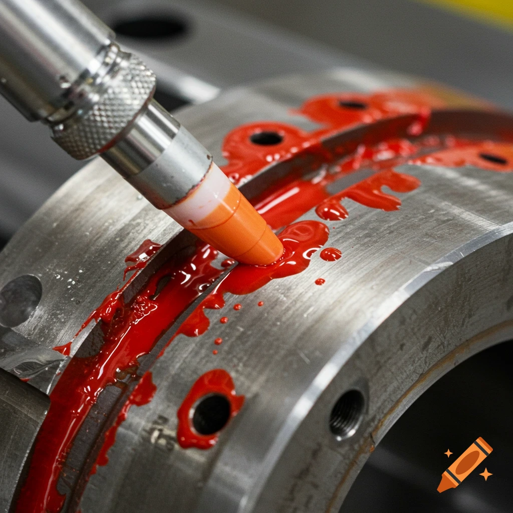 Dye penetrant non destructive test on metal. on Craiyon