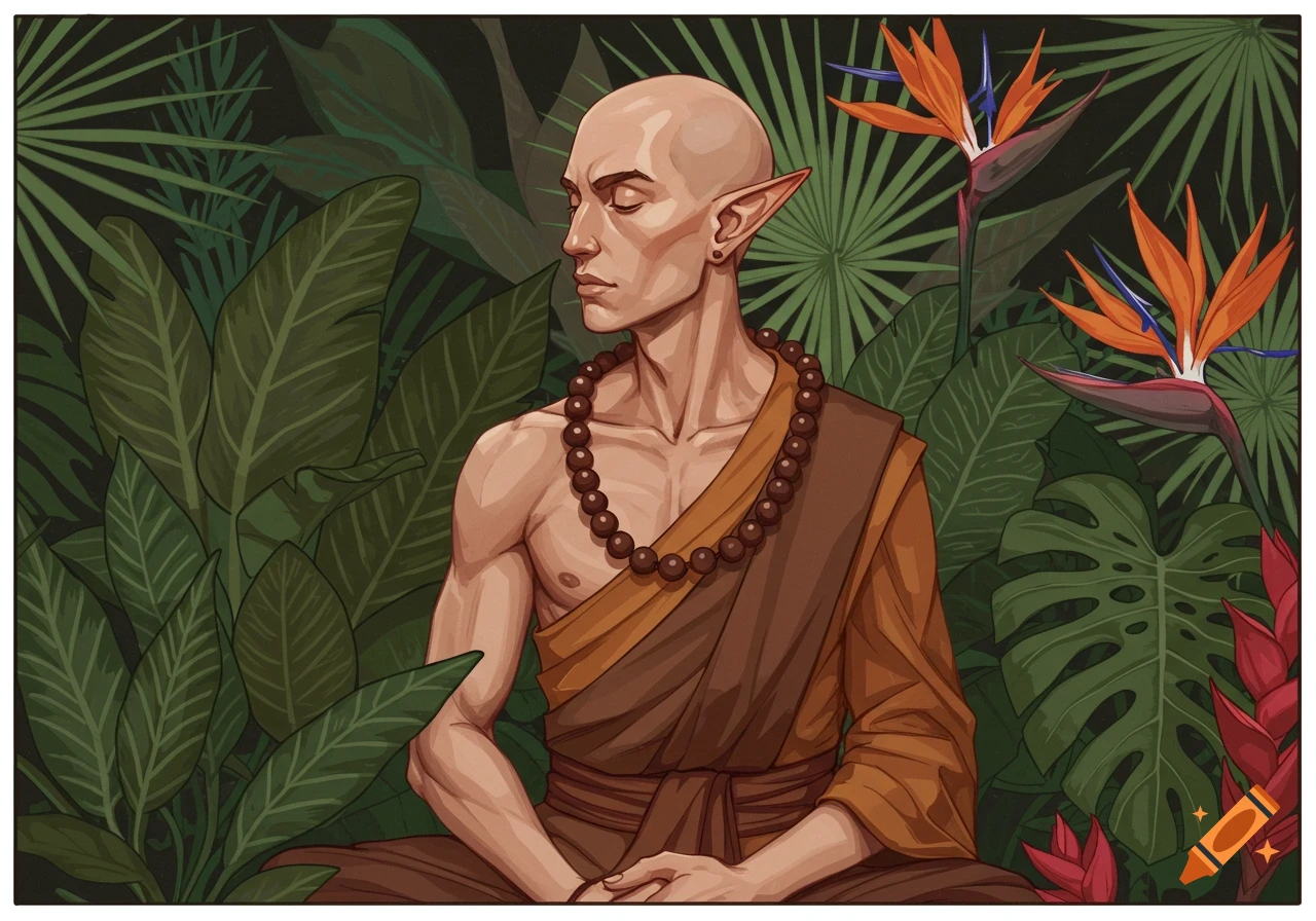 Bald half elf monk on Craiyon