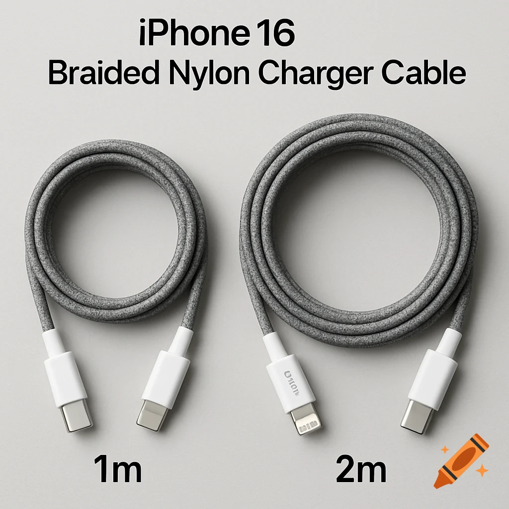 Apple iPhone 16 braided nylon charger cable on Craiyon